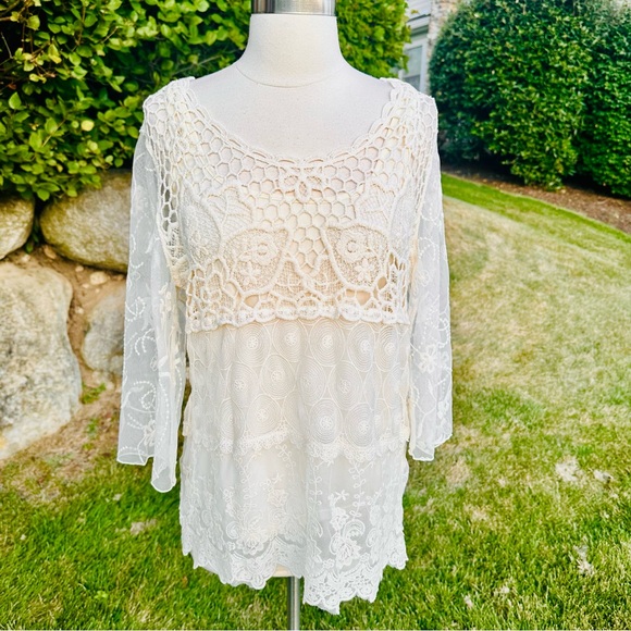 Bfa Classics | Tops | Bfa Classics Elegant Cream Lace Crochet Petite ...